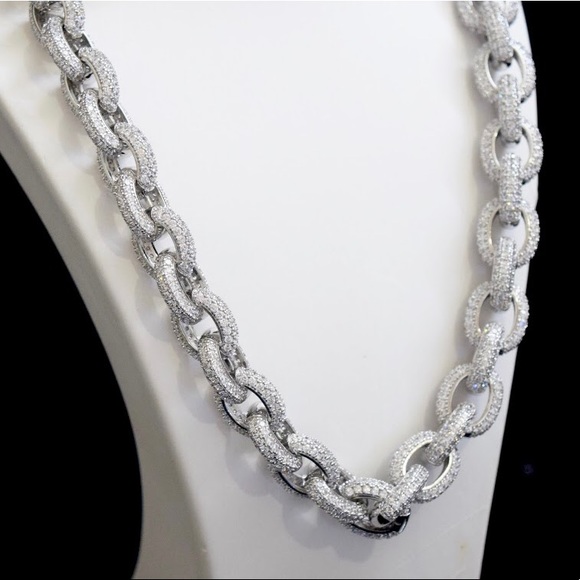 JewelryHq | Accessories | White Gold Finish Lab Diamond Rolo Necklace ...